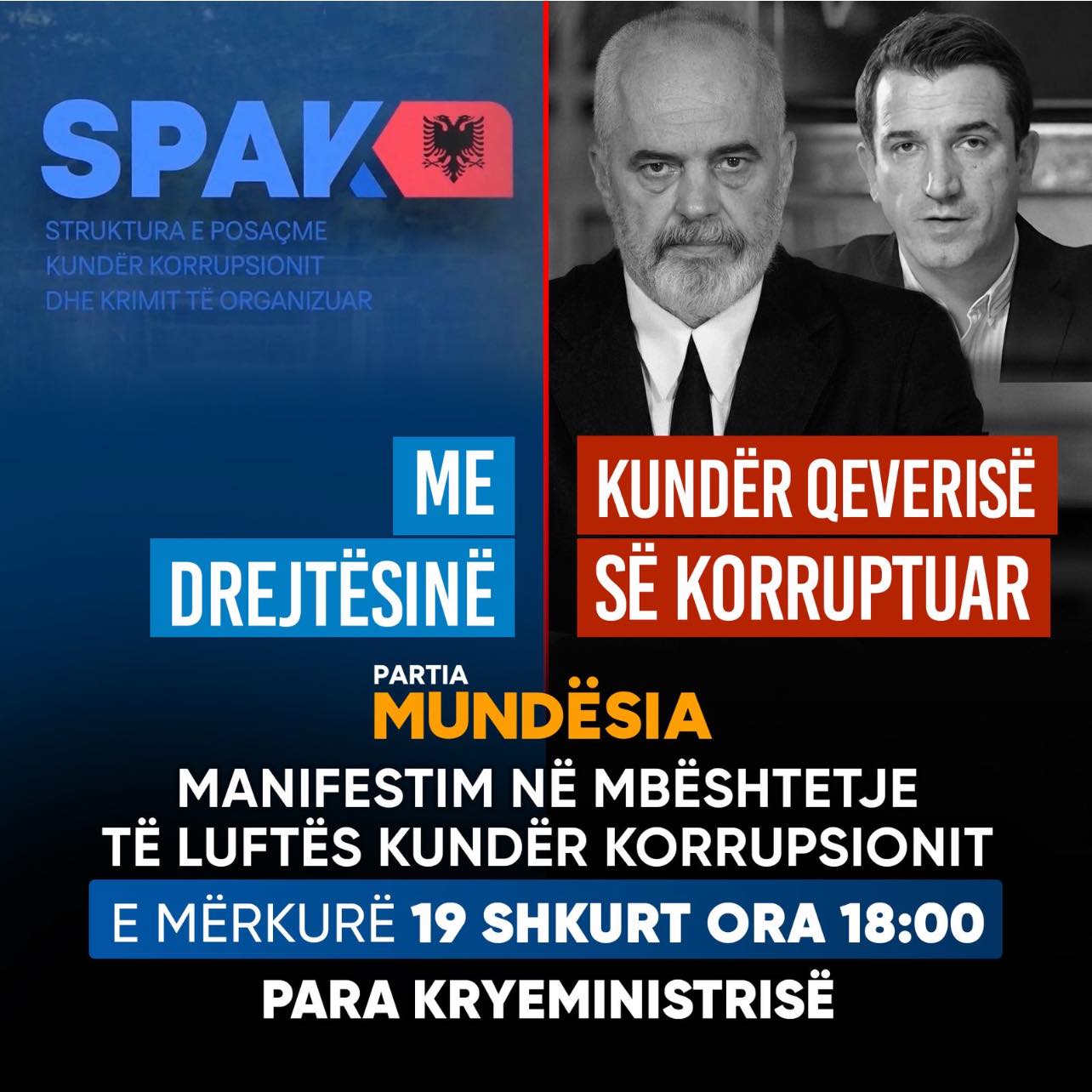 Manifestim në mbrojtje të Drejtësisë, qytetarët mblidhen sot në orën 18 ...